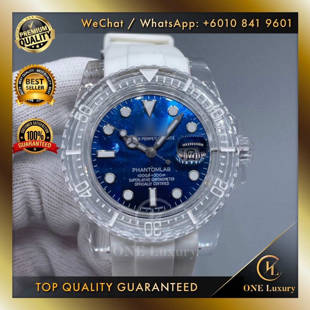 🔥SWISS TOP QUALITY🔥 SUBMARINER CUSTOM BLUE DIAL TRANSPARENT SAPPHIRE CASE BY PHANTOMLAB | Shopee ...