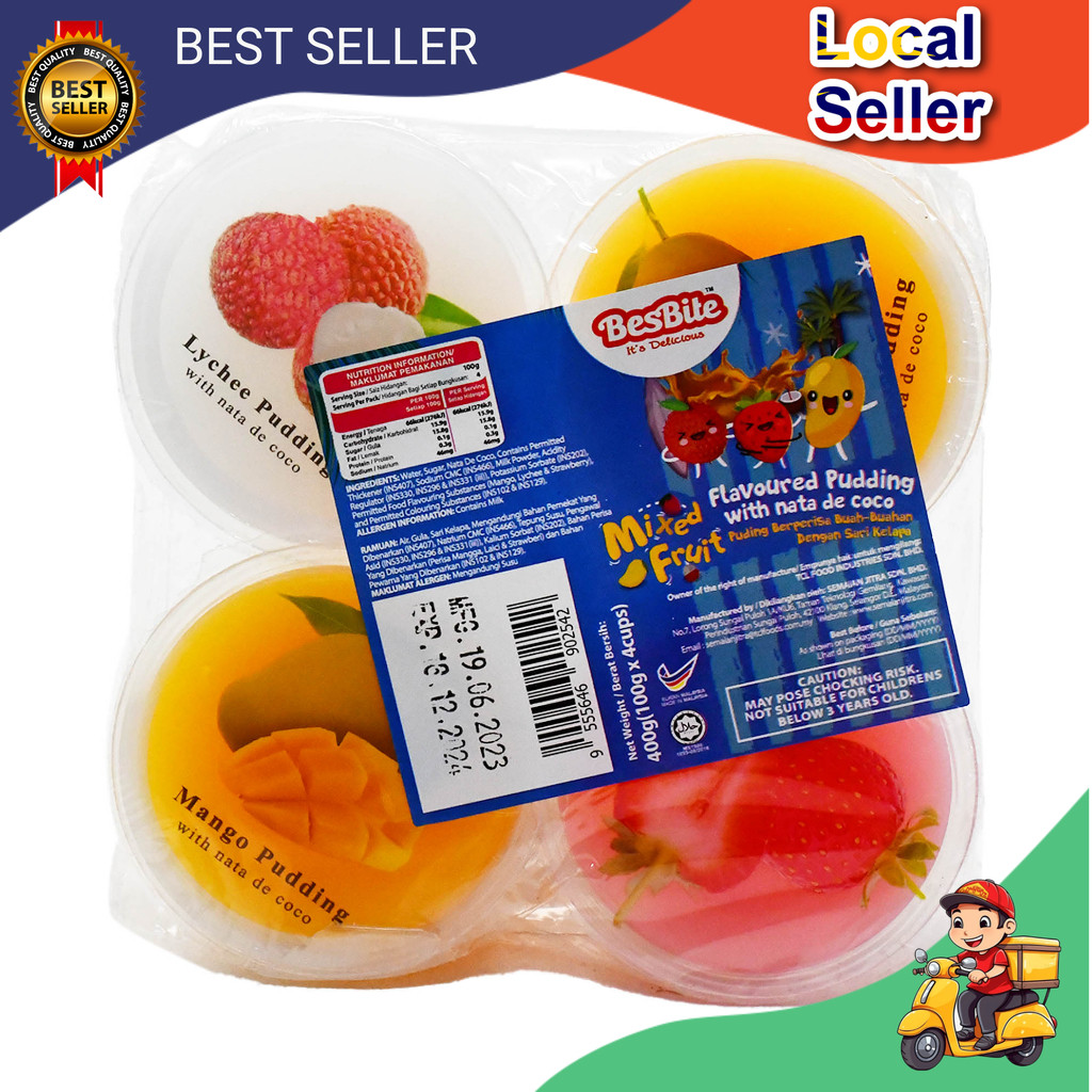 (4pcs) HALAL, Jelly Nata Decoco, Puding Nata De Coco Assorted Pudding with Nata De Coco 100g ...