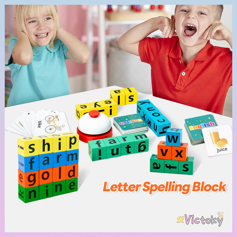 Victoky Letter Spelling Block Flash Cards Board Game English ...