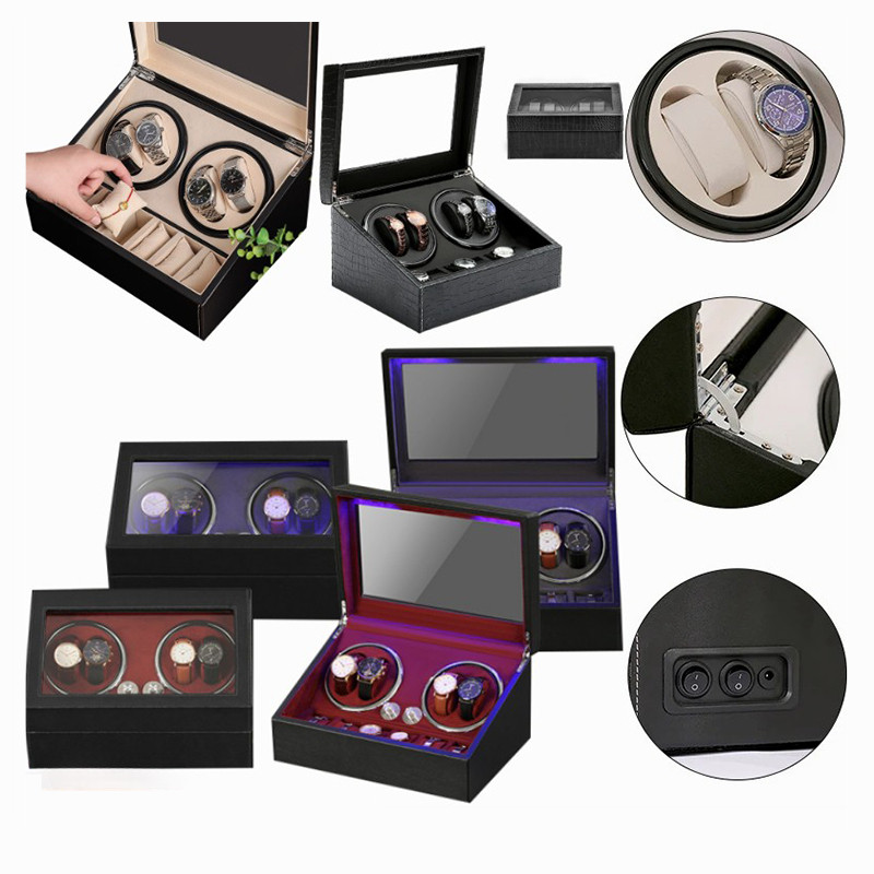 4+6 Automatic Watch Winder Box with Led Light Electric Watch Winders ...