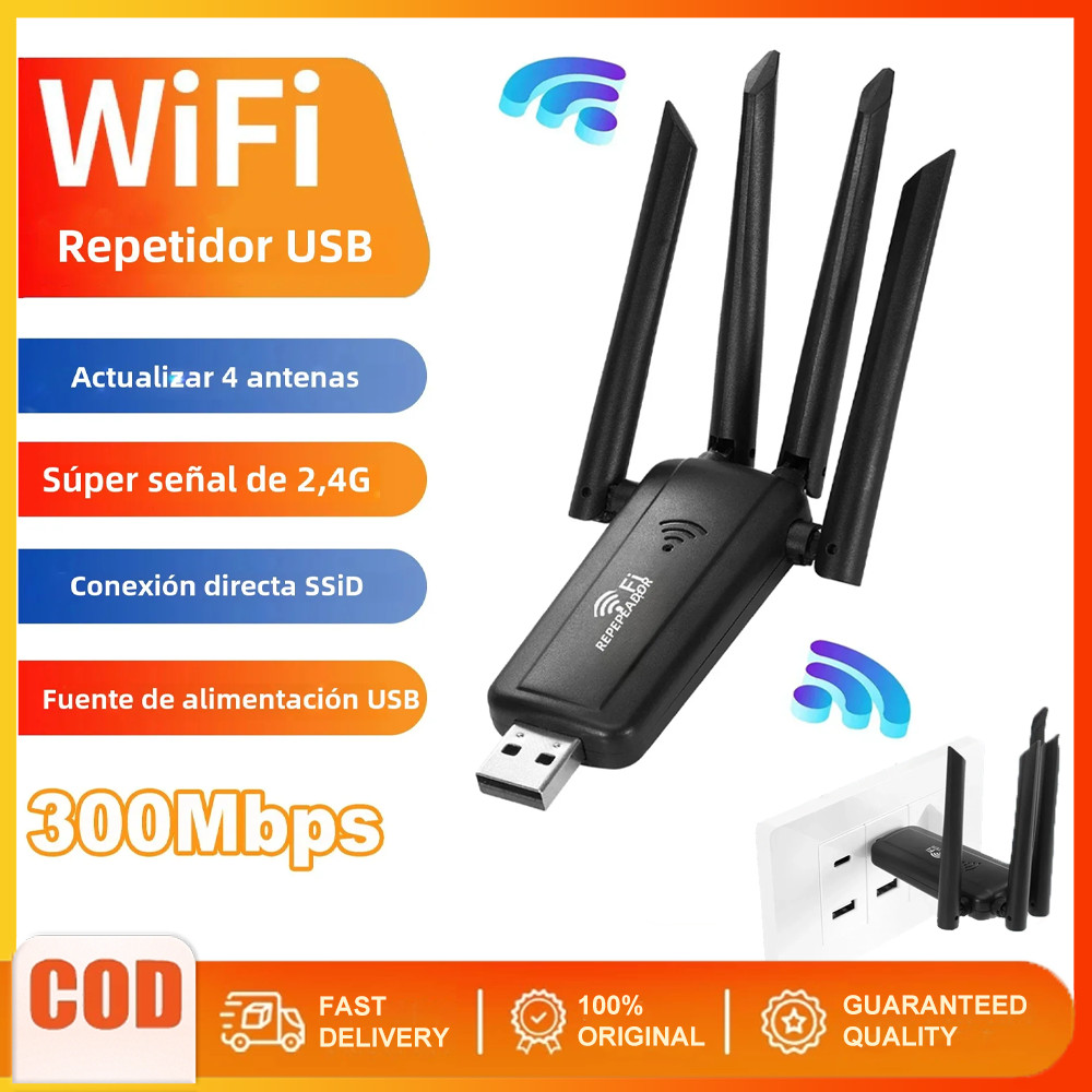USB WiFi Repeater Upgrade 4 Antennas Wireless Signal Extender 2.4G ...