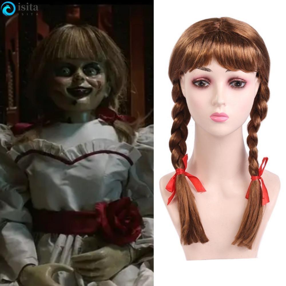 ISITA Annabelle Cosplay Wig, Movie Synthetic Hair Blonde Bow Braids ...