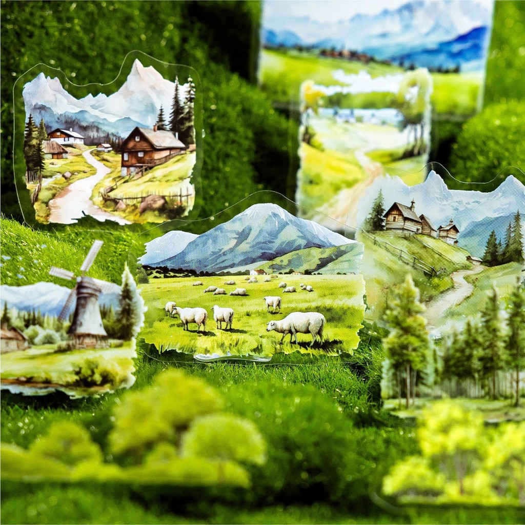 P PET Sticker Pack Hand-Painted Natural Landscape Landscaping Theme ...