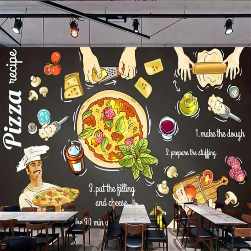 Custom wallpaper mural Pizza Coffee Blackboard Wall Paper Snack Bar ...