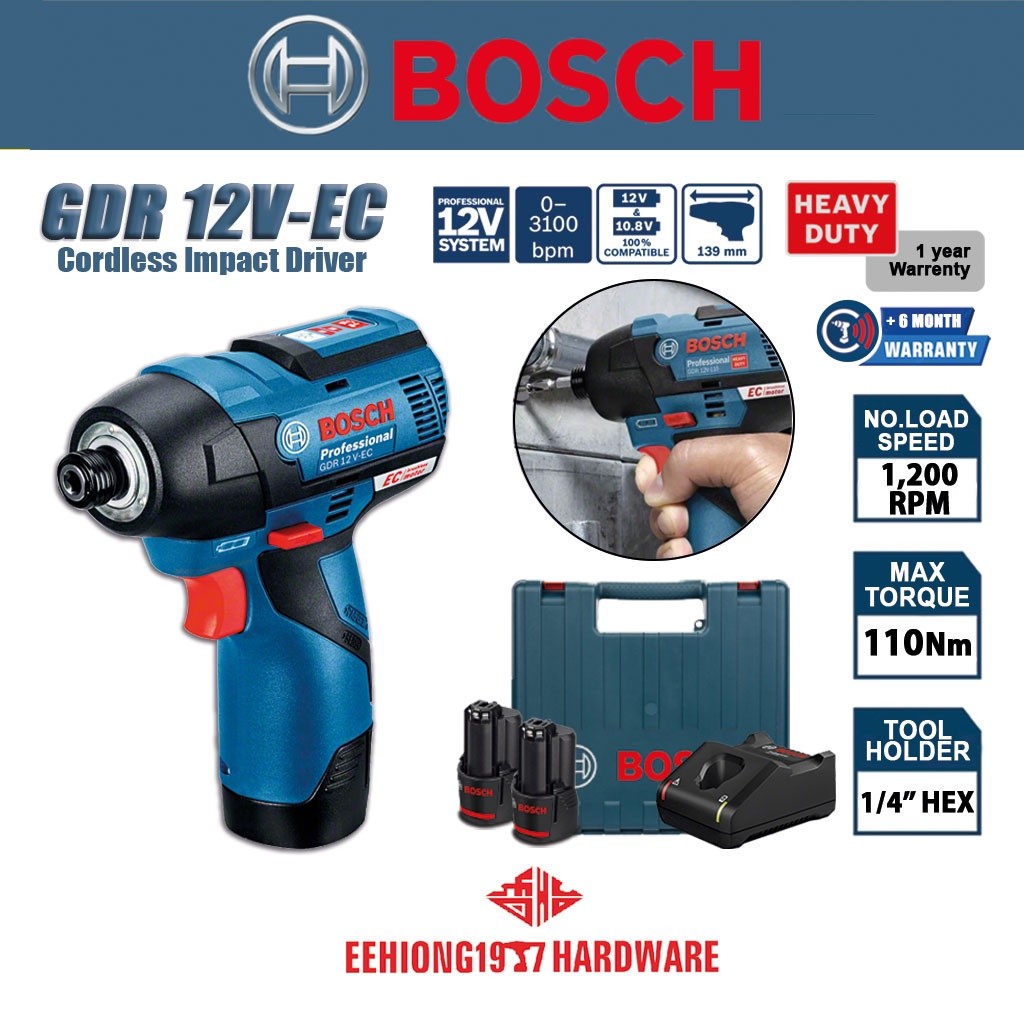 BOSCH GDR 12V-EC Professional Cordless Impact Driver GBA 2.0Ah Battery ...