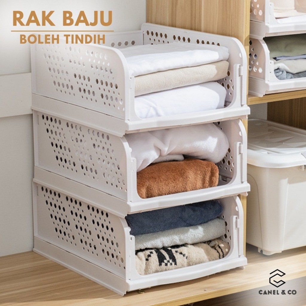 Foldable Stackable Layered Partition Storage Rack Office Drawer Basket ...