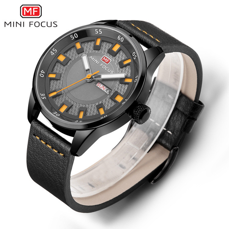 Minifocus Unique Calendar Luminous Waterproof Genuine Leather Strap Men Quartz Watch 0027G ...