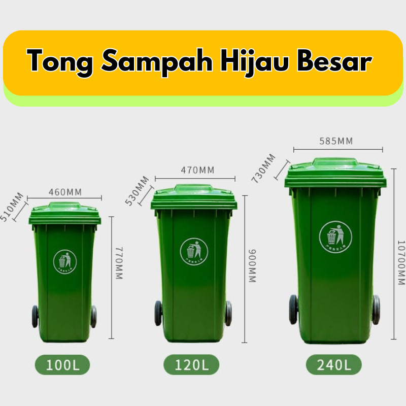 100L/120L/240L Large Green Trash Cans – Heavy-Duty Outdoor Garbage Bins ...