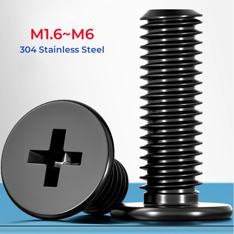 Black 304 Stainless Steel CM Ultrathin Cross Flat Wafer Head Screw M1.6 ...