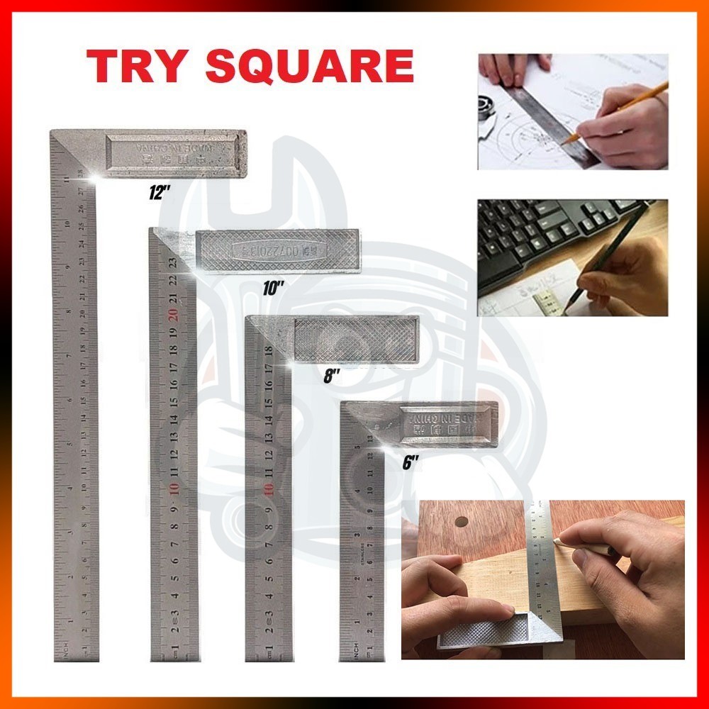 6"/8"/10"/12'' Try Square L Shape Right Angle Ruler Steel Carpenter ...