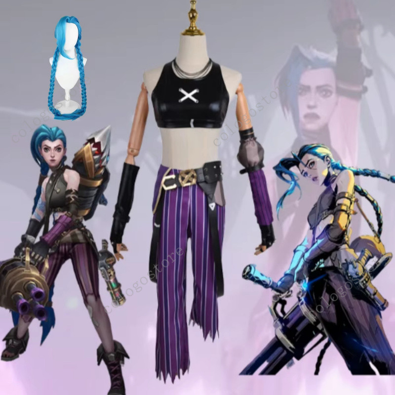 Anime Arcane Season 2 Jinx Cosplay Costume Suit Wig Shoes Women Girl ...