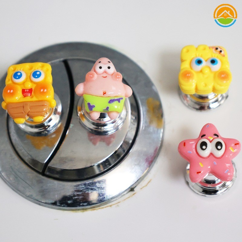SpongeBob Toilet Tank Presser Bathroom Flush Switch Aid Cartoon Button ...