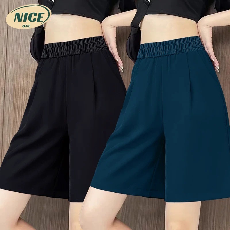Nice One Ice Silk Shorts for Women Five-point Pants Casual Wide-leg ...