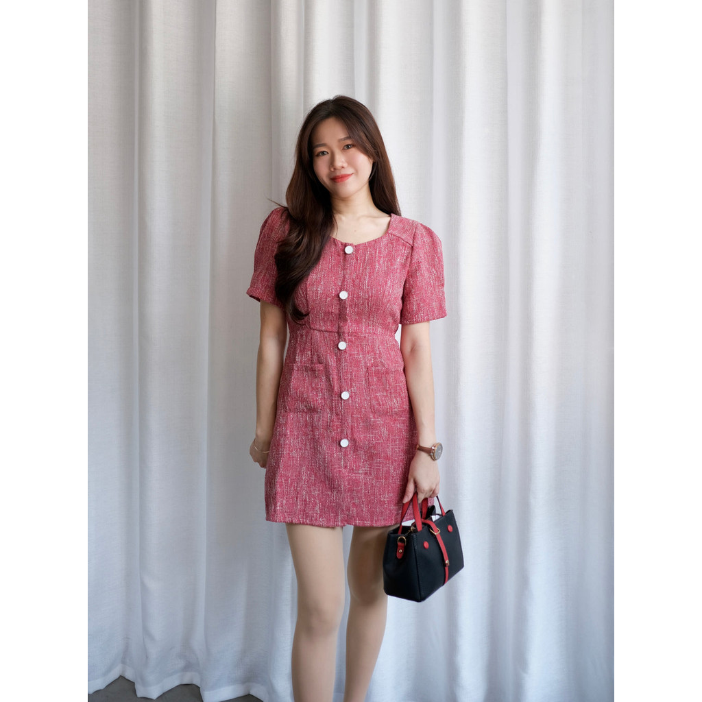 ACEWIN Button Front Puff Sleeve Dress (Size S-XL) 703222 | Shopee Malaysia