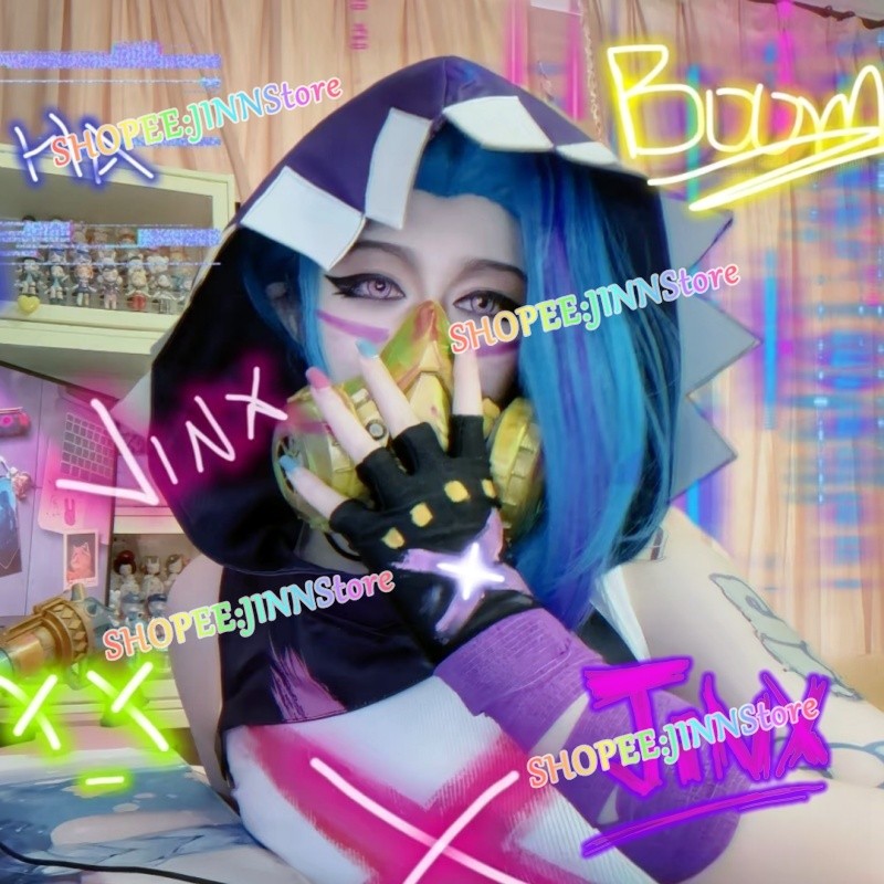 - JINN - IN STOCK JINX Arcane Cosplay Purple Hat Wig Set Arcane JINX ...