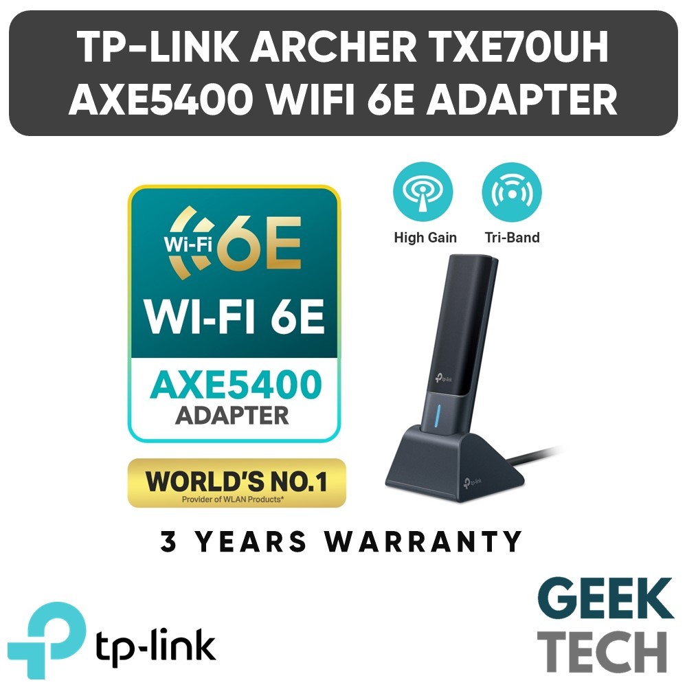 TP-Link Archer TXE70UH AXE5400 WiFi 6E High Gain Wireless Tri-Band USB 3.0 Adapter For Desktop ...