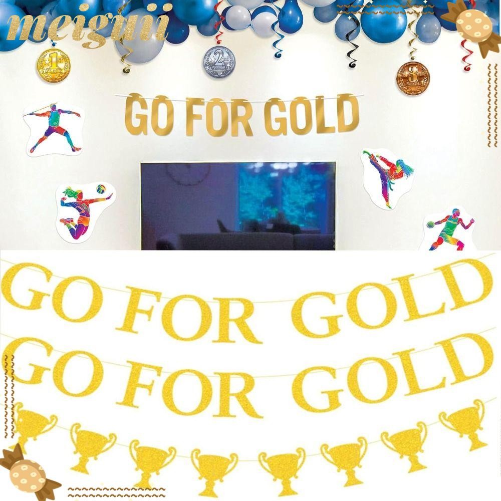 MEIGUII Glitter Banner, Gold Foil Go For Gold Trophy Banner, Party ...