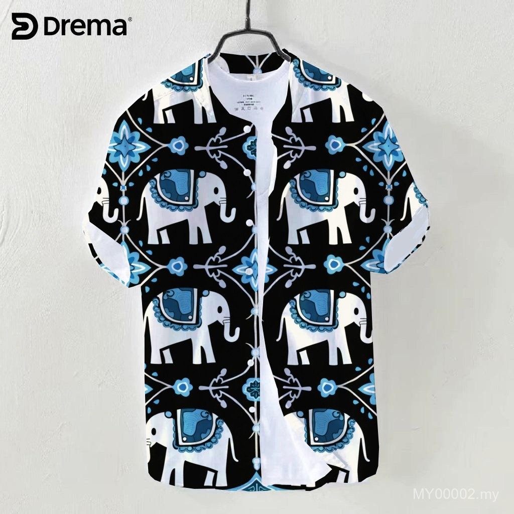 Baju Hawaii Corak Gajah Dreema | Kemeja lengan pendek, selesa dipakai ...