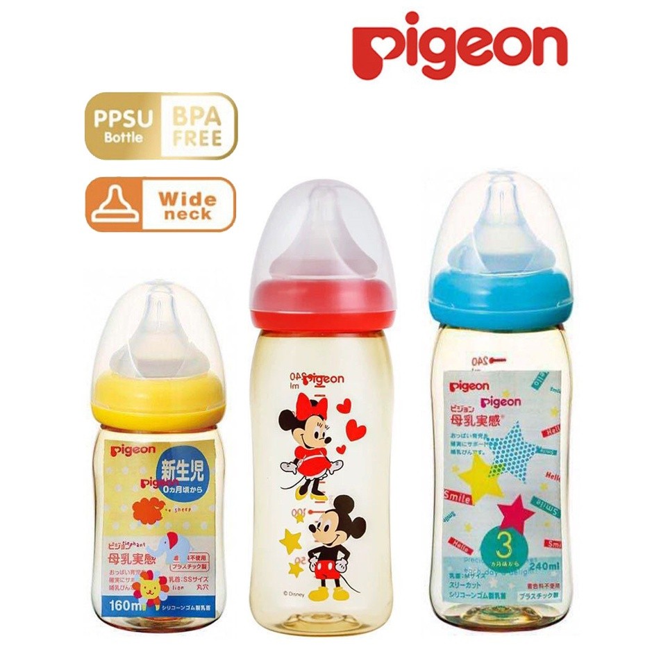 READY STOCK Pigeon Wide Neck milk bottle PPSU Bottle botol susu With Peristaltic Nipple Mickey ...