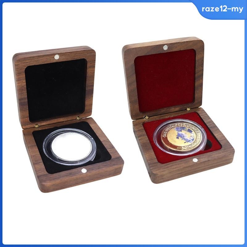 [RazecaMY] Coin Presentation Display Box Velvet Inside Wood Portable ...