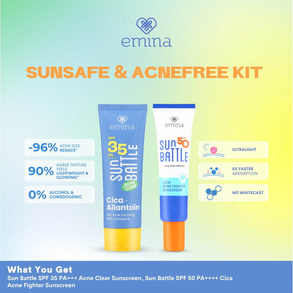 Sunsafe + Acnefree Kit - Emina Sun Battle SPF 35 Acne Cica + Sun Battle SPF 50 Cica | Shopee ...