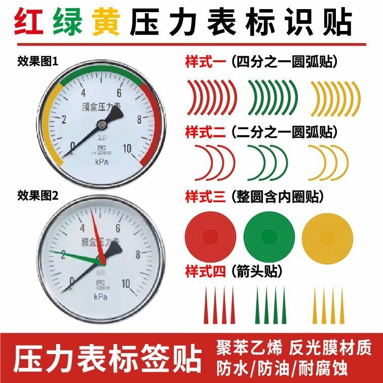 [94% Praise Rate] Pressure Gauge Sign Indicator Sticker Reflective Red ...