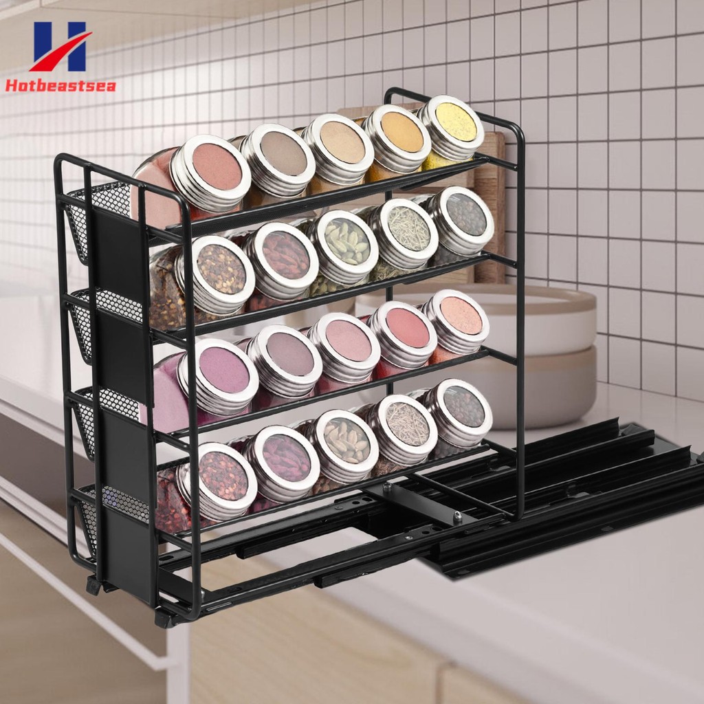 4 Tiers Pull Out Spice Rack Smooth Slide Out Spice Rack Organizer for ...