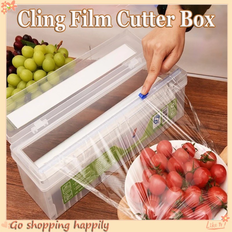 Cling Film Cutter Box Plastic Food Wrap Dispenser with Slide Cutter ...
