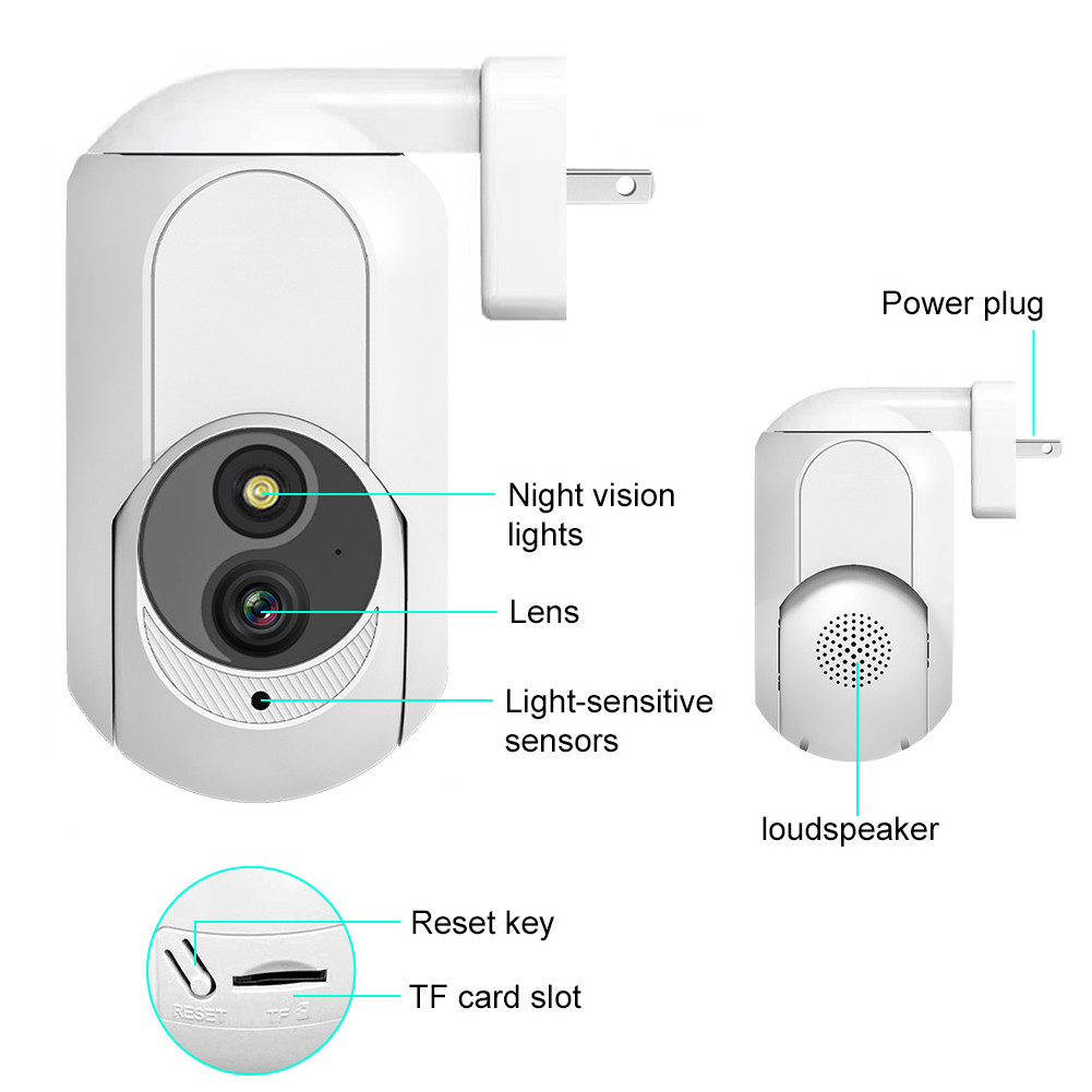 WiFi Wall Plug In Camera 1080P HD PTZ IP Camera Night Vision Security ...