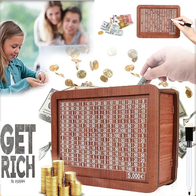 Wood Money Saving Bank Reusable Money Box with Saving Goals Cultivate ...
