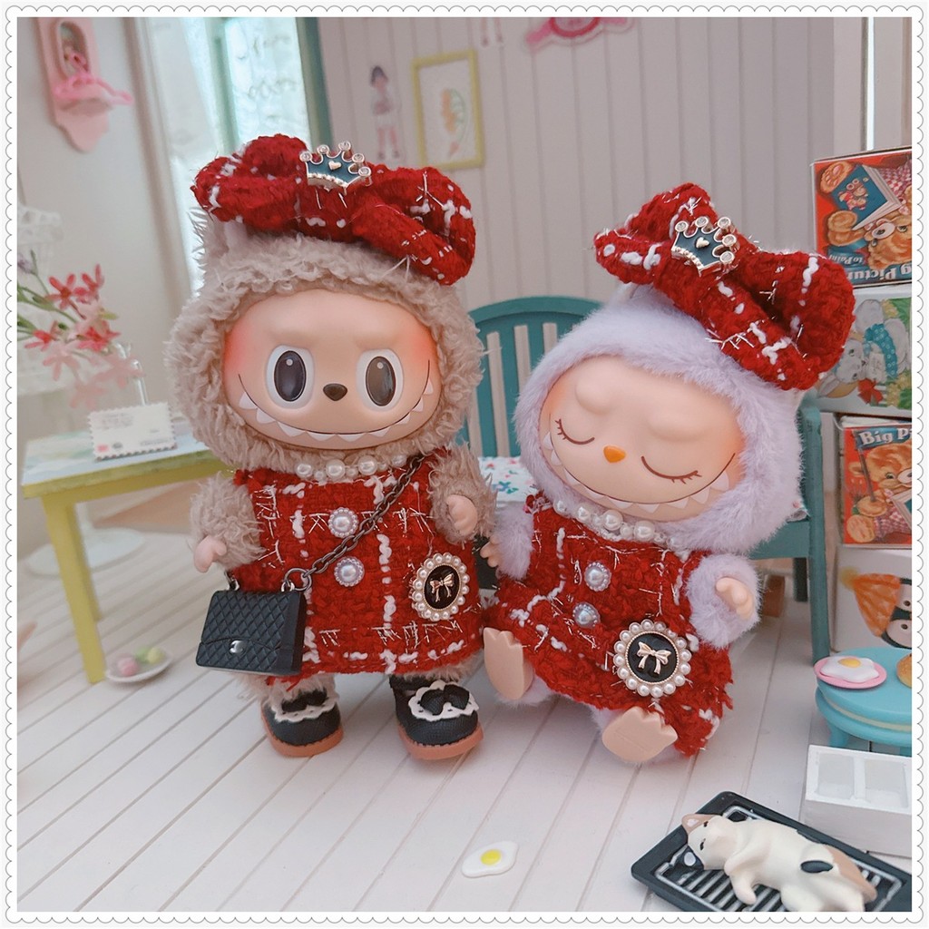 17cm Labubu Clothes Labubu Doll v1v2 New Year Red Chanel Suit | Shopee ...