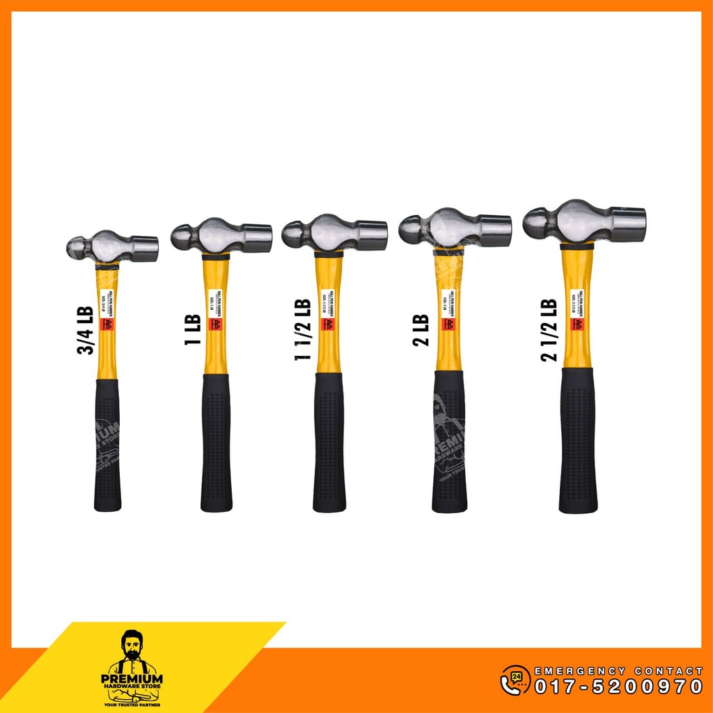 TWIN MASTER Hammer Ball Pein Steel 3/4lb - 2 1/2lb With Rubber Grip ...