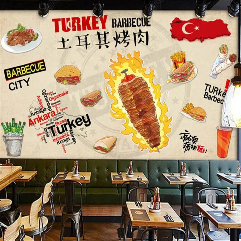 Custom wallpaper Mural Hand-painted Turkish Barbecue Fast Food ...