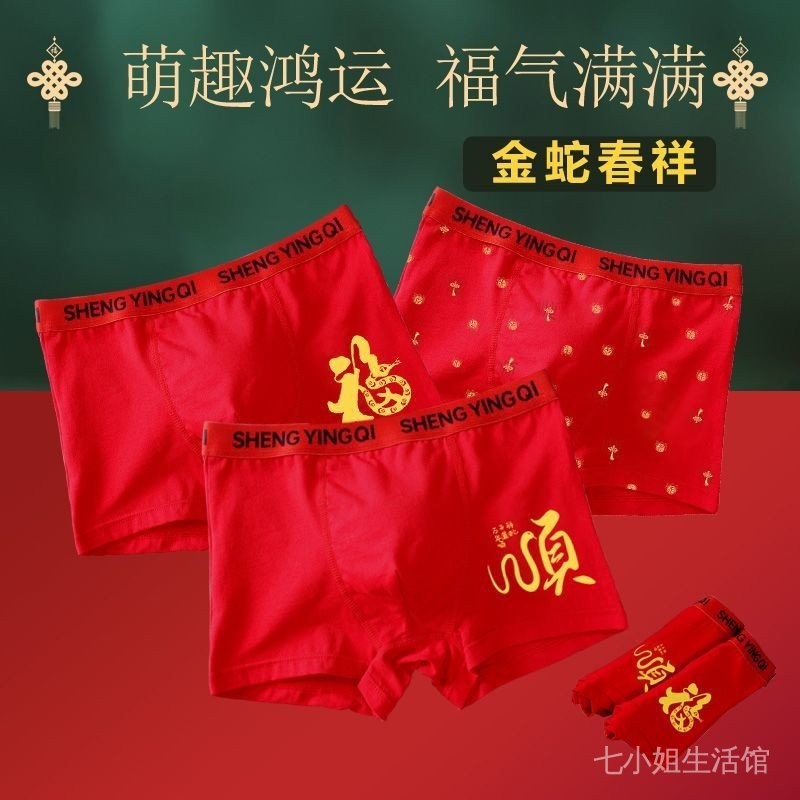 Boys Red Underwear Pure Cotton Year of the Snake Boxer Briefs Benming ...