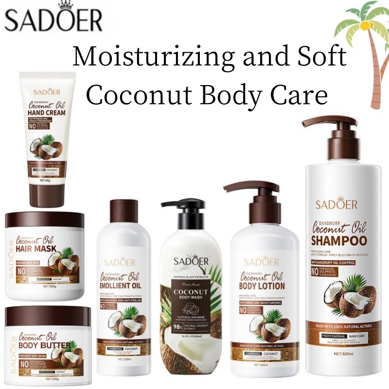 SADOER Nourishing Coconut Oil Hair and Body Care Series 7 in 1 Moisturizing, Anti-dandruff ...