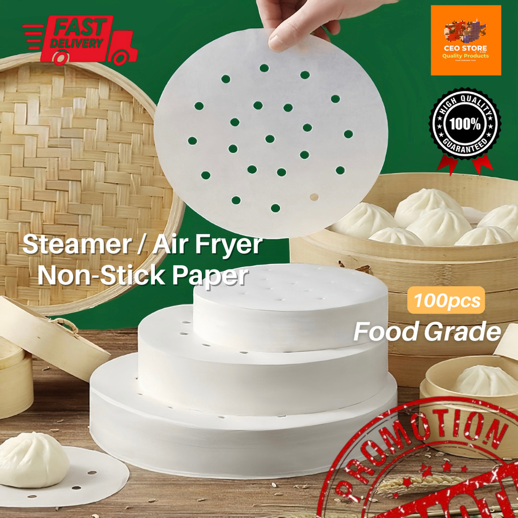 Dim Sum Paper 100pcs Non-Stick Steamer Paper Air Fryer Paper Parchment ...