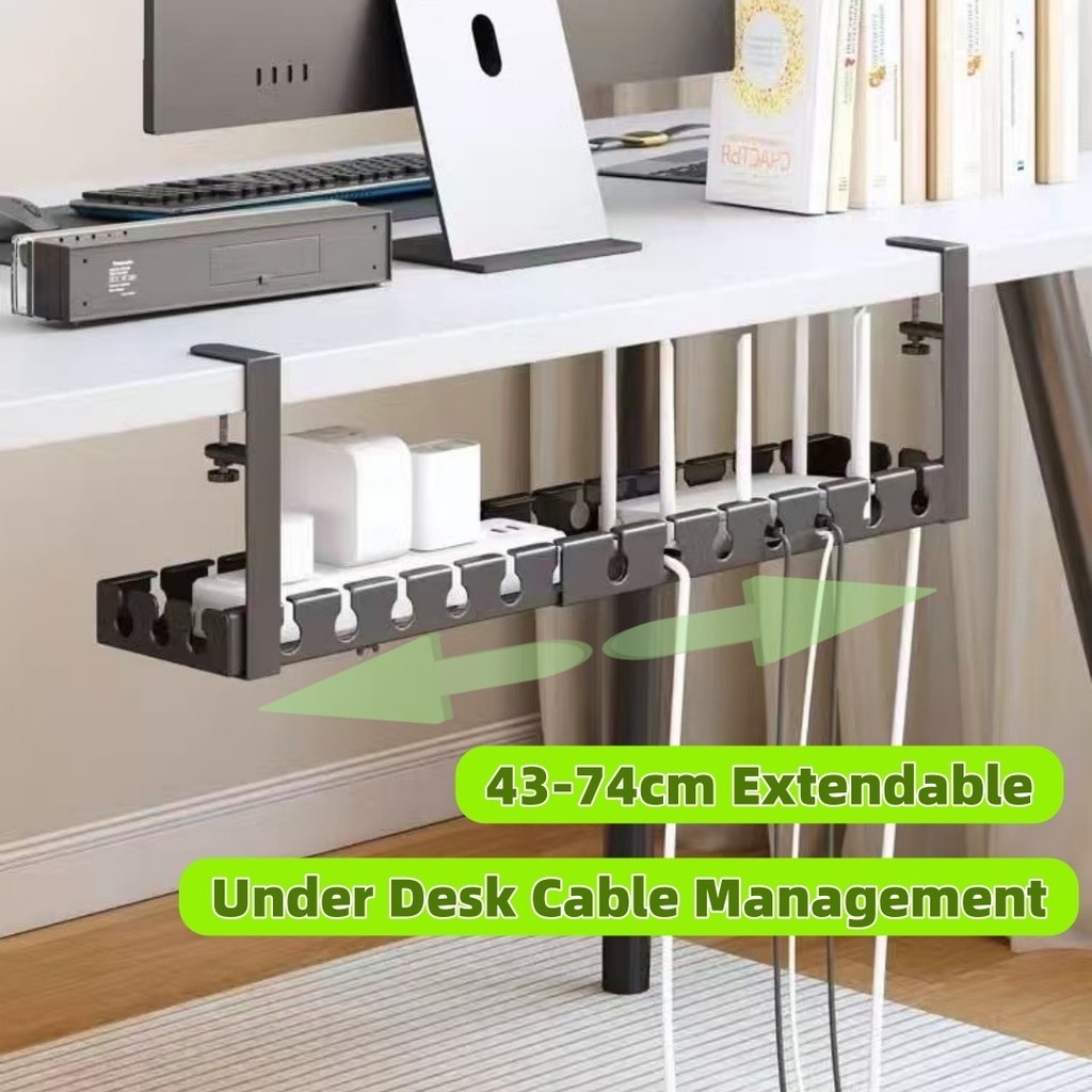 Adjustable Under Desk Cable Management Tray Extendable Line Storage ...