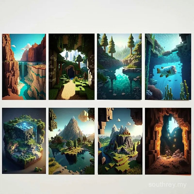 M-Minecraft Poster Mine Game Pixel Craft Landscape Art Canvas Painting ...