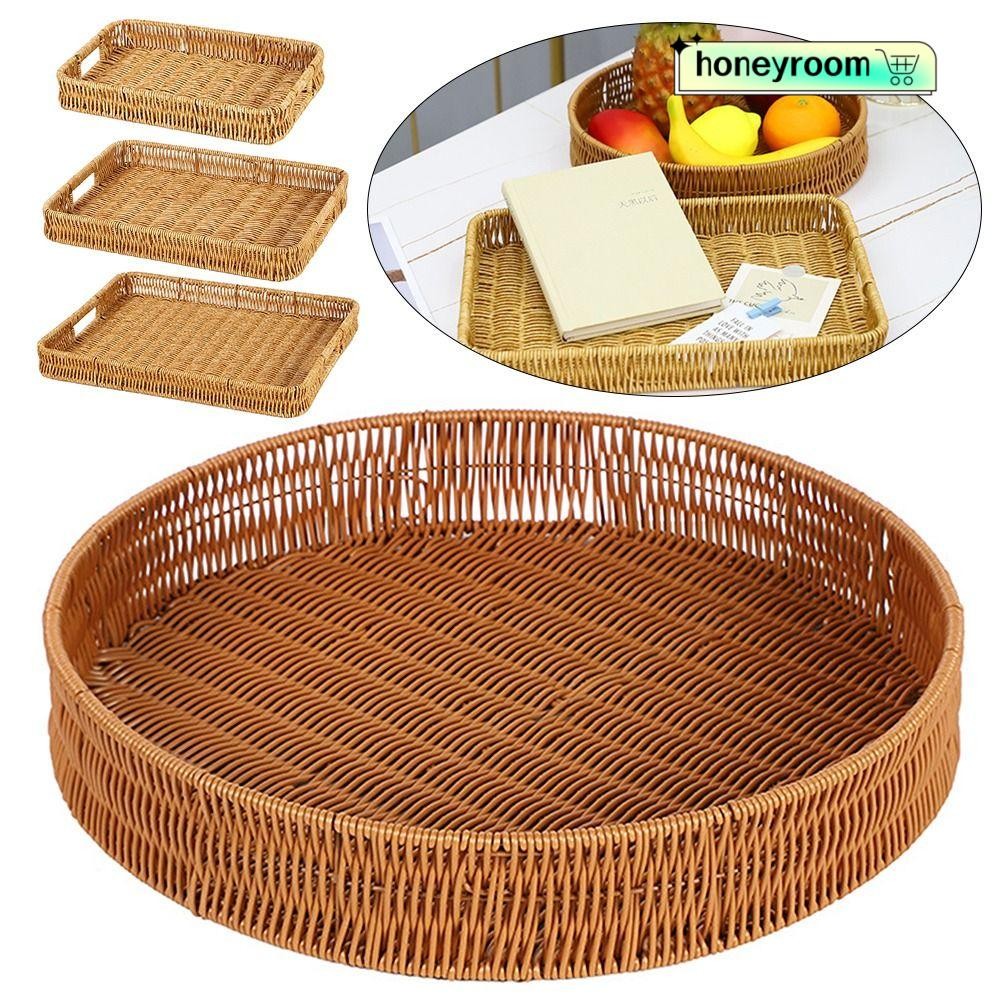 HONEYROOM 1Pcs Storage Tray, Fruit Vegetable Cake Wicker Imitation ...