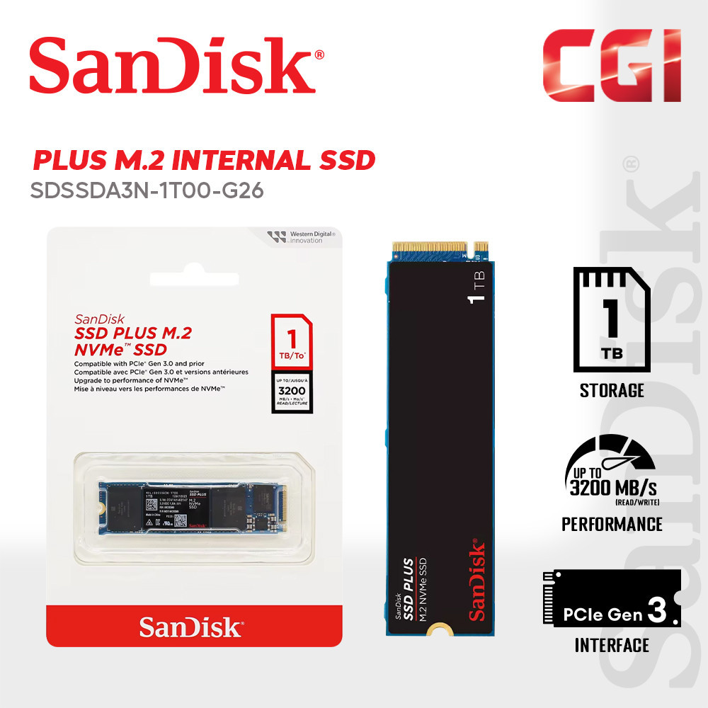 Sandisk Plus 1TB M.2.NVMe PCIe Gen 3.0 Internal SSD - SDSSDA3N-1T00-G26 | Shopee Malaysia