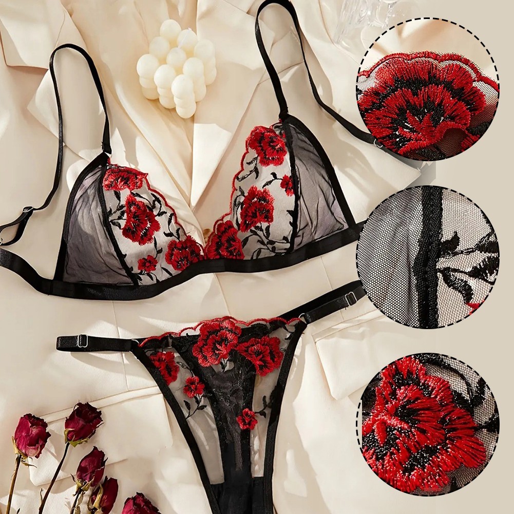 [BTSL] Women Floral Embroidery Lingerie Set Sheer Bra and Panty Underwear Set 2 Pcs | Shopee ...