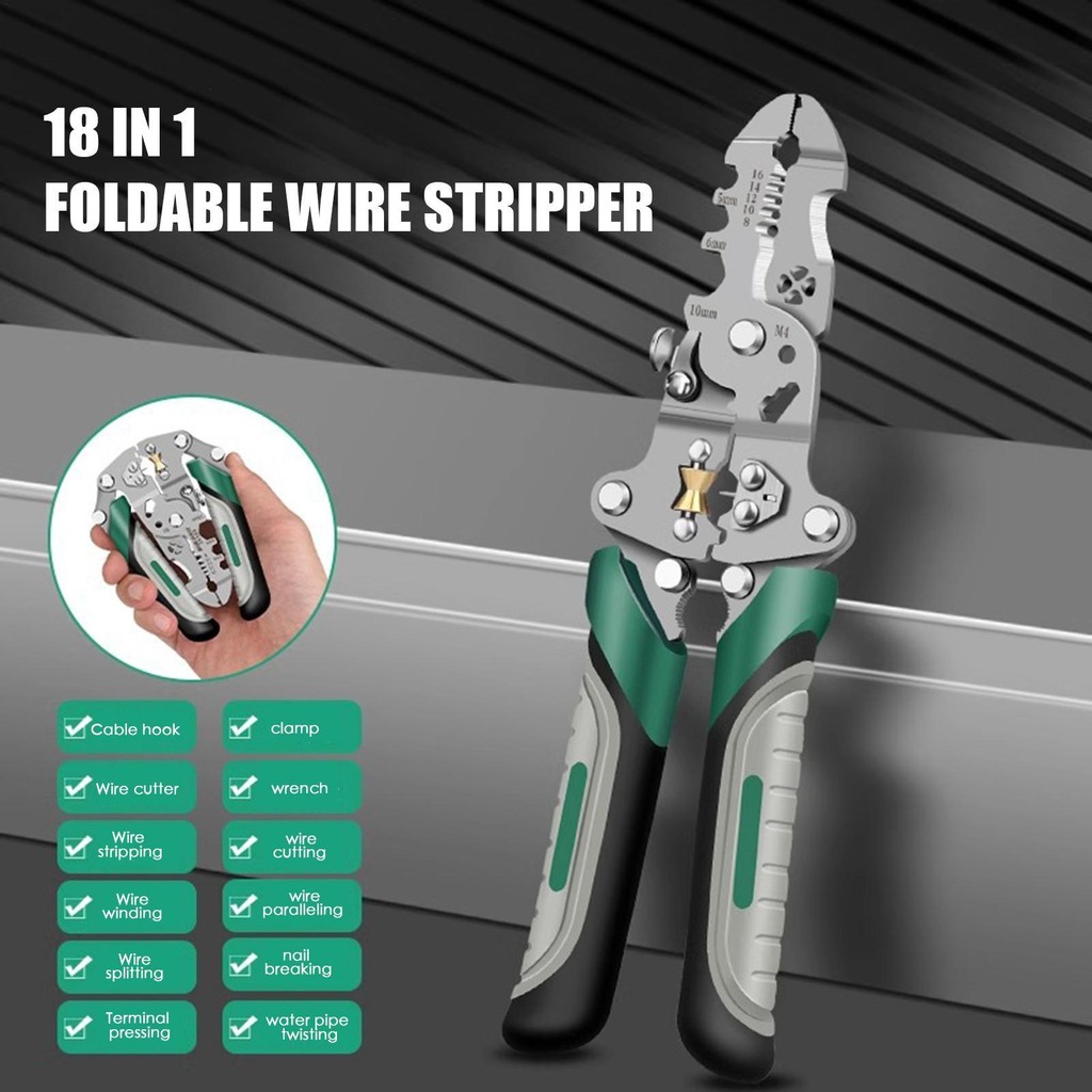 18 in 1 Foldable Wire Stripper Heavy Duty Electrical Pliers for Cable ...