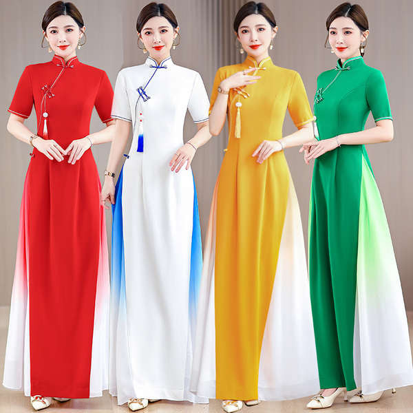 qipao top 中國風女裝 Cheongsam menunjukkan catwalk kostum persembahan mewah ...