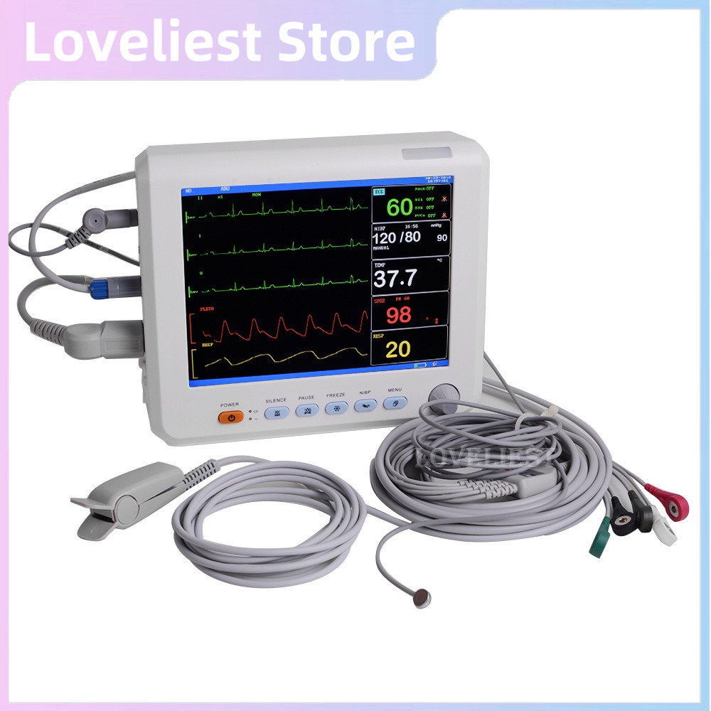 8 Inch Portable Vital Signs Monitor 6 parameter ECG Machine NIBP RESP ...