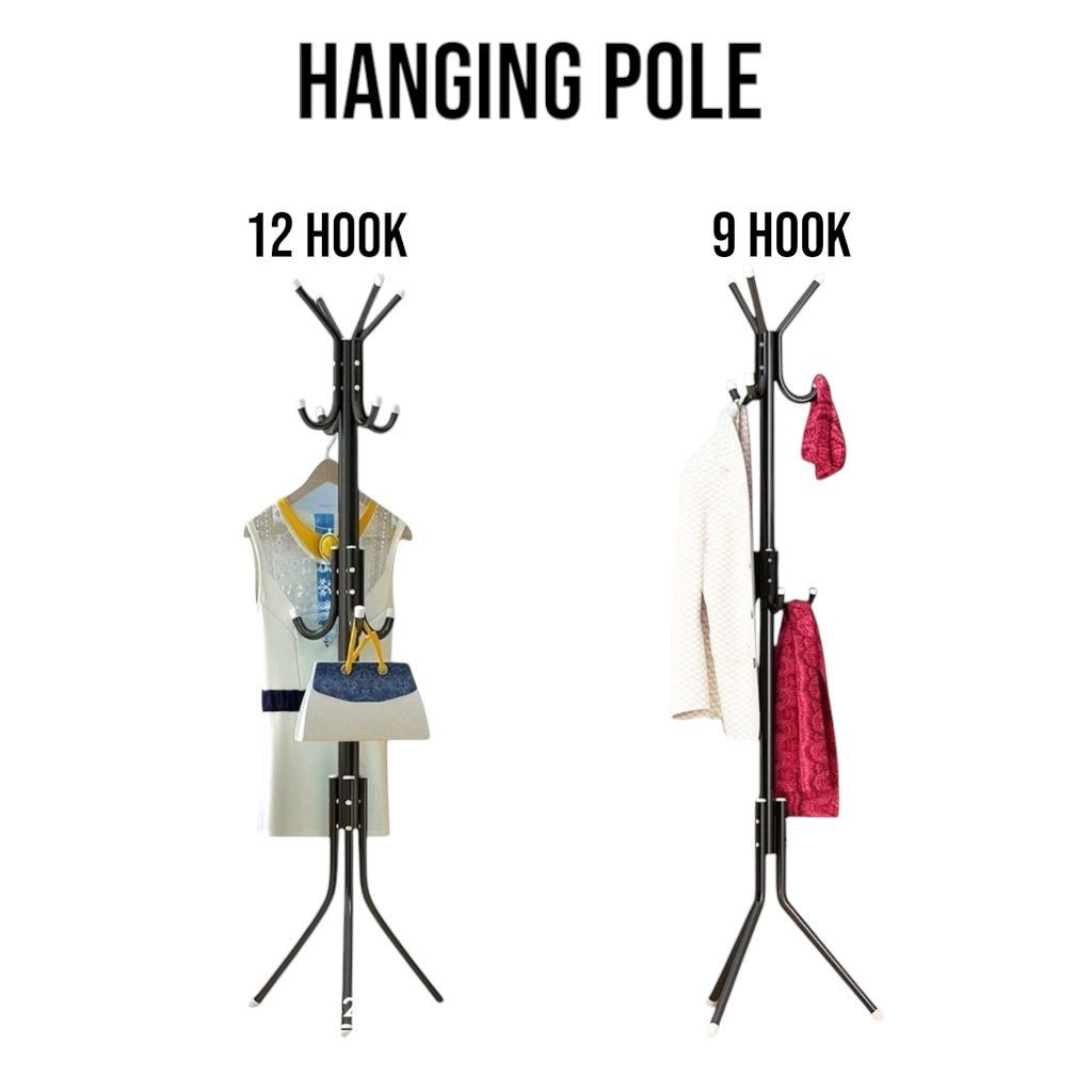 Hanging Steel 9/12 Pole Rack Clothes Bags Penyangkut Baju Penyangkut ...