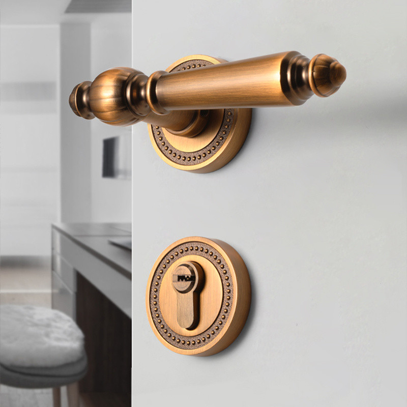 Indoor Wooden Door Lock French Brass Door Lock Room Retro Door Handle ...