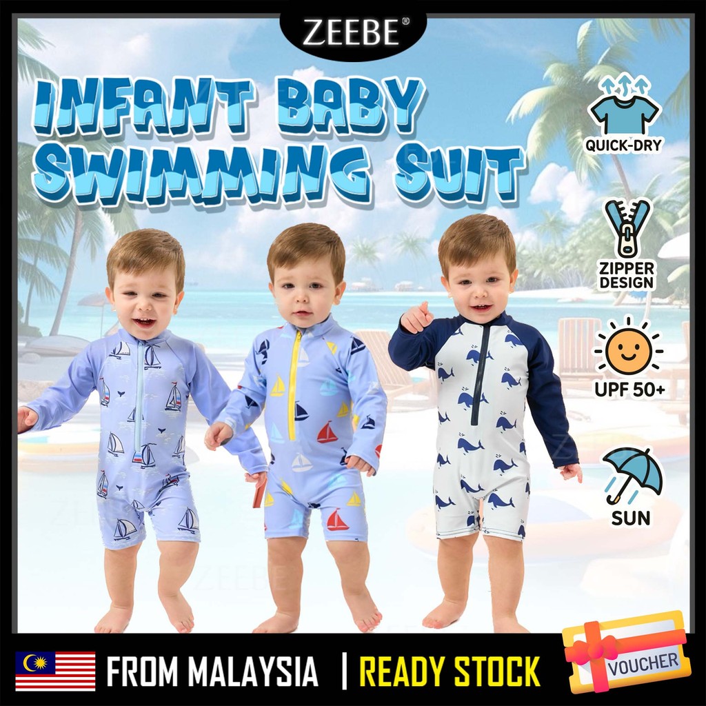 ZEEBE Baby Swimming Suit Boy Swimwear Kids Infant Short Sleeve Swimsuit ...