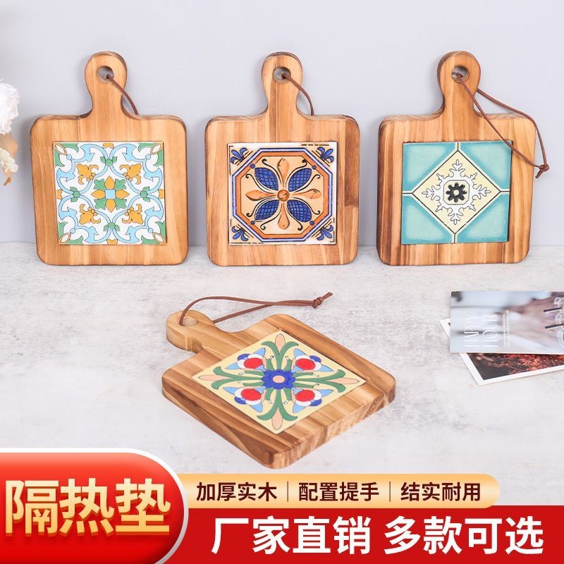 Tikar penebat haba, jubin kayu pepejal retro, pemegang, pad periuk ...