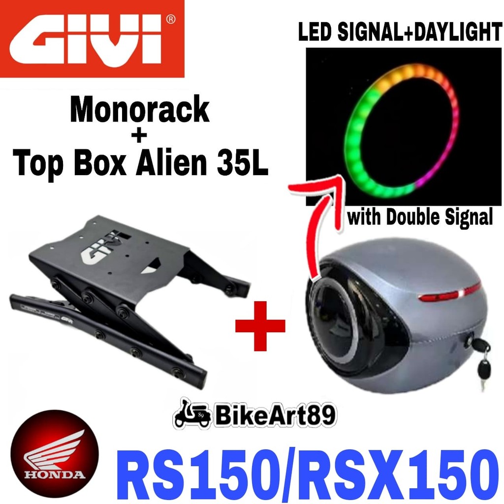 GIVI Monorack Honda RS150 RSX150 RS-X 150 Combo Set with Top Box Alien ...