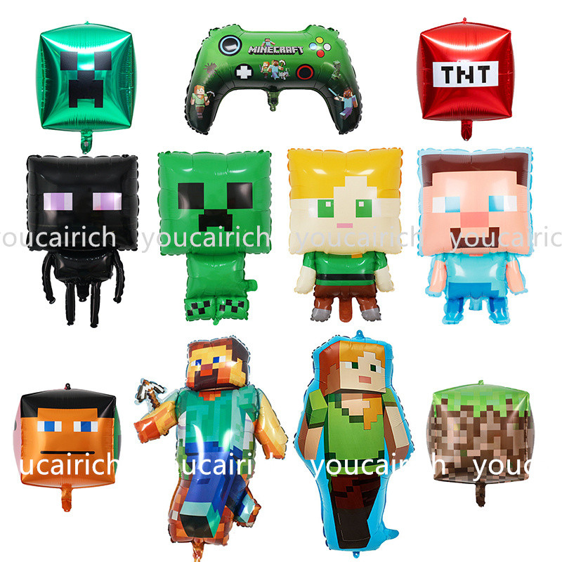 Minecraft Birthday Party Theme Foil Balloon Steve Alex Shape Balloon ...